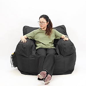 N&V Outdoor Foam Bean Bag Chair, Water-Repellent and Fading-Resistant Patio Floor Sofa, Black