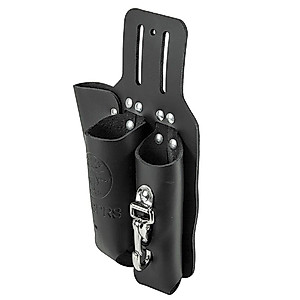 Klein Tools S5118PRS Leather Tool Holder with 3 Pockets for Pliers, Folding Rule, Screwdriver and Knife Snap, Fits Belts up to 2-Inch Wide