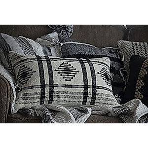 Foreside Home & Garden Black Diamond Pattern Woven 14x22 Cotton Decorative Throw Pillow with Hand Tied Tassels, 22 x 14 x 5