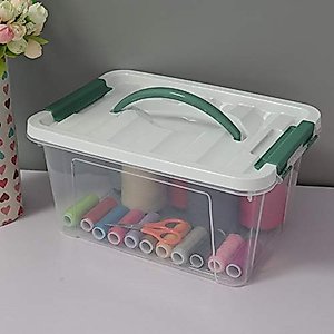 Gloreen 6 Quart Clear Storage Bins with Lid and Green Handle, Multipurpose Stackable Plastic Storage Latches Box/Containers, Set of 2