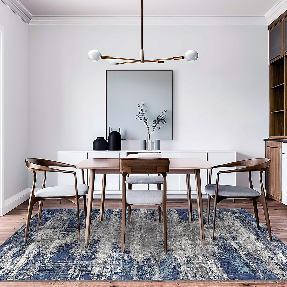 BEIMO 8X10 Area Rugs for Living Room Bedroom, Modern Abstract Blue Print Indoor Machine Washable Area Rug, Distressed Throw Non Slip Backing Runner Rug for Hallway Entryway