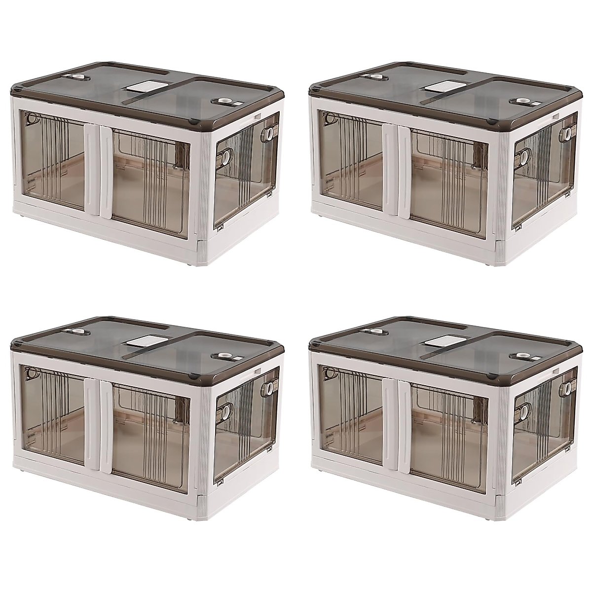 Teyyvn 4-Pack 5-Opening Collapsible Stackable Storage Box with Wheels, 50 L Large Stackable Storage Bins with Lid