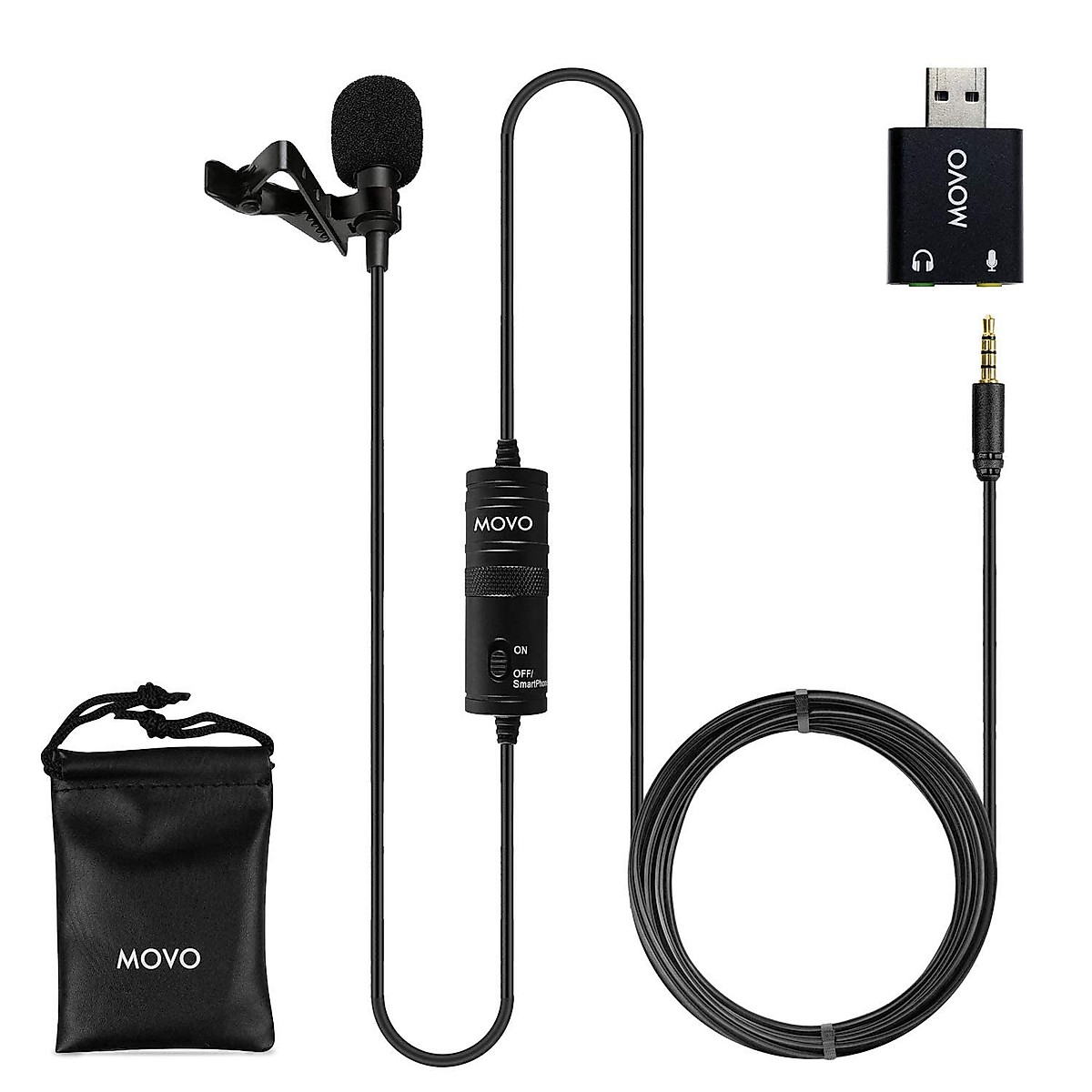 Movo LV1-USB Lavalier Microphone for Computer, Lapel Microphone for iPhone and Android Smartphones, Lav Mic, Clip on Microphone for 3.5mm, USB, Laptop, Desktop, PC, Mac, Cameras, Podcasting, YouTube