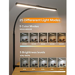 ACNCTOP Desk Lamp for Office Home - Eye-Caring Architect Task Lamp 25 Lighting Modes Adjustable LED Desk Lamp Flexible Gooseneck Clamp Light for Workbench Drafting Reading Study (Black)