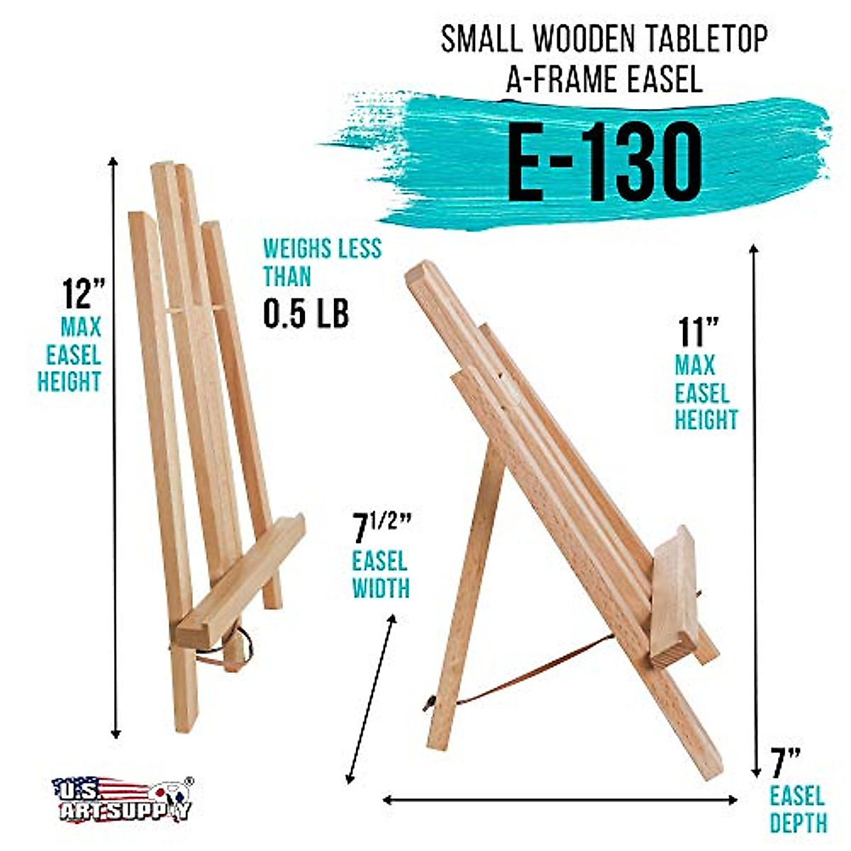 U.S. Art Supply 11" Small Tabletop Display Stand A-Frame Artist Easel - Beechwood Tripod, Painting Party Easel, Kids Students Classroom Table School Desktop - Portable Canvas Photo Picture Sign Holder