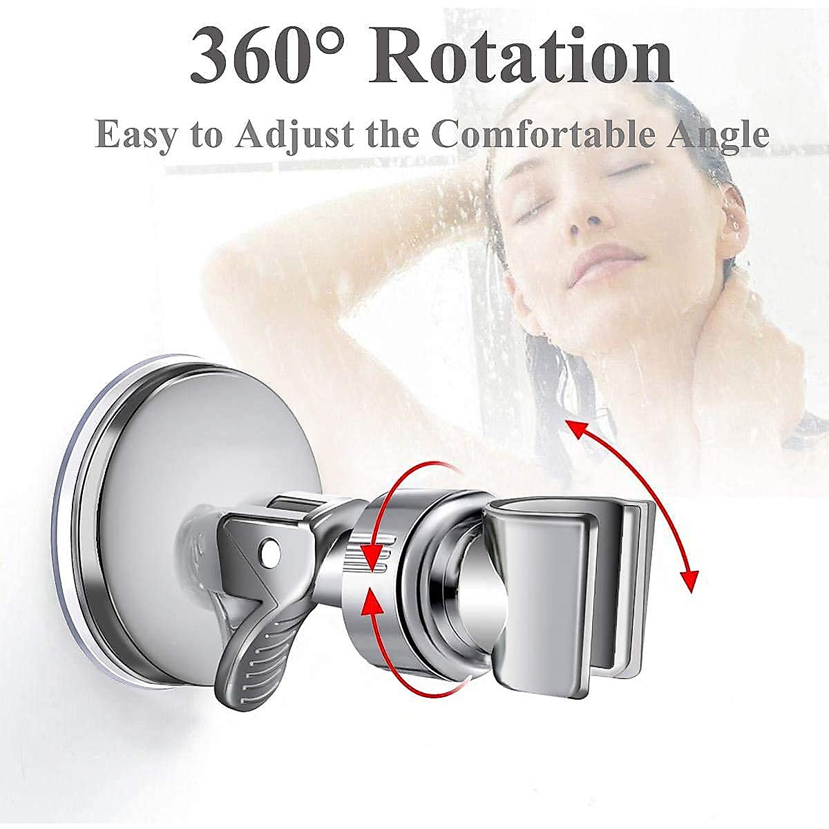 YIFEI Shower Head Holder Suction Cup Handheld Showerhead Bracket Adjustable Height Shower Holder, Removable Handheld Wand Holder Wall Mounted Suction Bracket (Silver-1pcs)