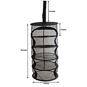 9 Inch 5 Level Micro Hanging Dry Net Indoor/Closet Drying Rack for Herbs, Plants, Organizer, Freshner - Black Mash Screen with Top-to-Bottom Zipper - Apartment Size with Zipped Storage Pouch