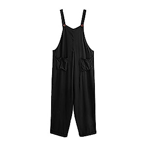 Verdusa Women's Adjustable Straps Jumpsuit Overalls with Pockets Black XL