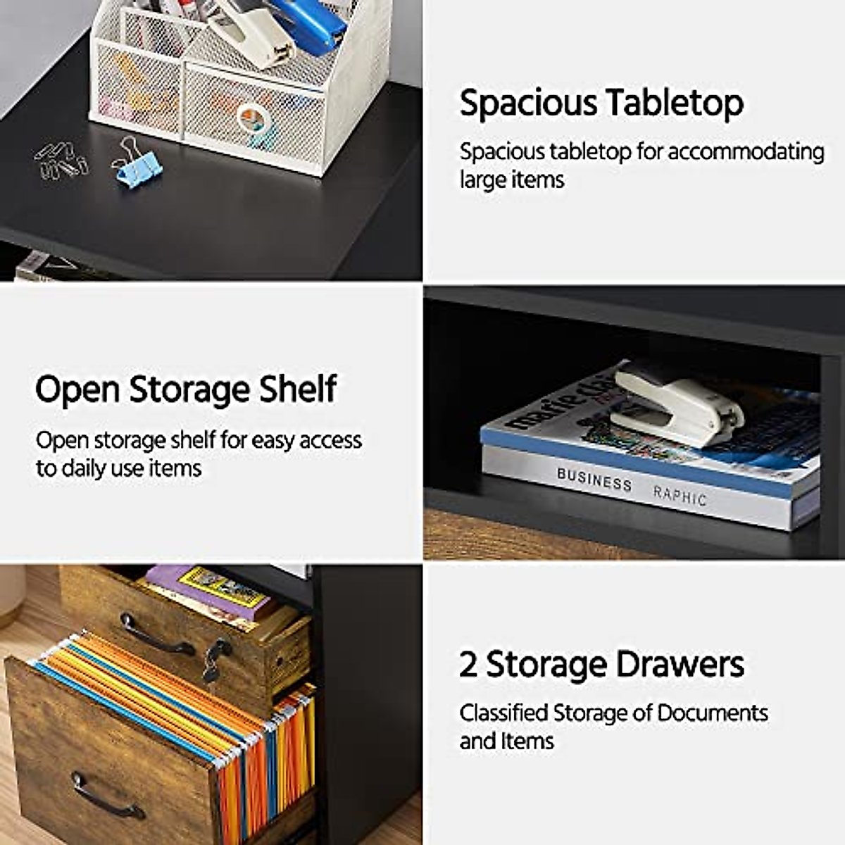 Yaheetech Mobile File Cabinet with 2 Drawers and Open Compartment, Under Desk Vertical File Cabinet with Lockable Wheels for A4, Letter Size Hanging File Folders Printer Stand for Home Office