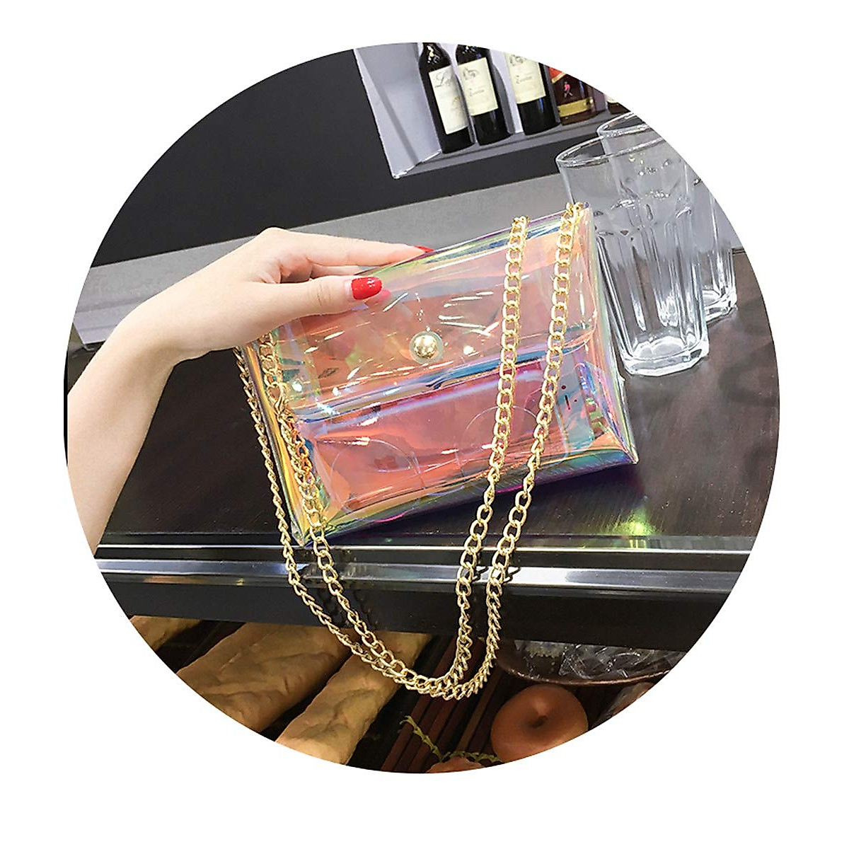 Women's PVC Holographic Cross Body Purse Shoulder Bag Clear Bag with Small Interior Bag
