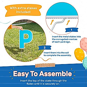 HOSMER Happy Birthday Yard Signs with Stakes -15'' Large Happy Birthday Yard Sign Letters - Waterproof Happy Birthday Yard Letters with Stakes - Happy Birthday Signs for Yard - Alphabets Yard Letters