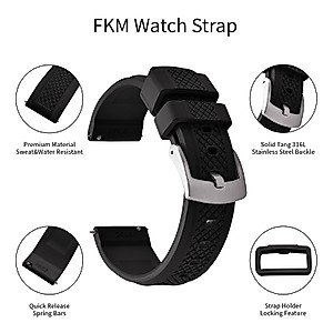 JWNSPA Fluorine Rubber FKM/FPM Watch Band - 20mm 22mm Quick Release Soft Diving Strap for Men Women(Black,22mm)