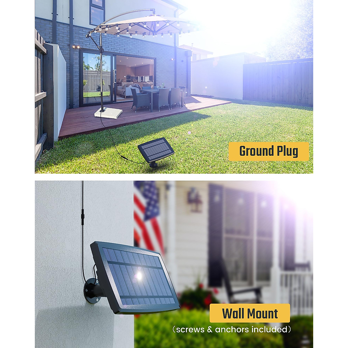 SUPERDANNY 50FT Solar Powered Outdoor String Lights, LED Solar String Lights for Outside, Commercial Grade Outdoor Waterproof Patio Lights with USB Port, 18 LED Lights for Garden Yard Halloween Décor