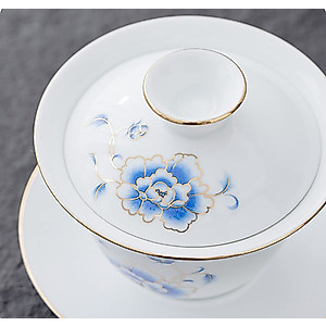 Emoyi White Gaiwan Teacup 4oz Lotus Chinese Kung Fu Sancai Tray Cup Tea Set Bowl Saucer with Lid