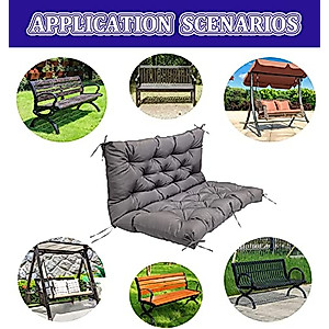 Swing Cushions 2-3 Seater Replacement Waterproof Porch Swing Cushions with Backrest and Straps Thicken 4" Swing Cushion Replacement for Outdoor Swing Cushions Patio Garden Furniture Terrace (60*40in)