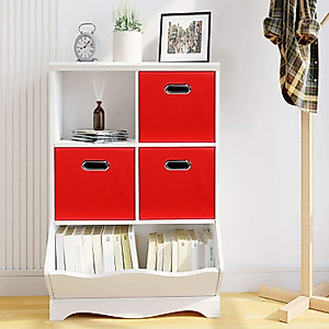 Yunkeeper Fabric storage bins Cubes, Fabric Cube Organizer with Handle, Foldable Cube Bins for Cloth or Accessary Storage, 11x11x11, Set of 3, (Red)