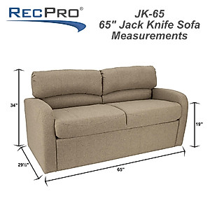 RecPro 65" Jack Knife RV Sleeper Sofa with Arms | RV Furniture | Zero Wall Hugger | Cloth (Fossil)
