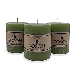 Simply Soson Rustic 3x3 Dark Moss Green Pillar Candles Set of 3 - Unscented Candles - Large Candle for Candle Holders - Velas Decorativas Green Candles Pillar Colored Candles Fall Pillar Candles Bulk