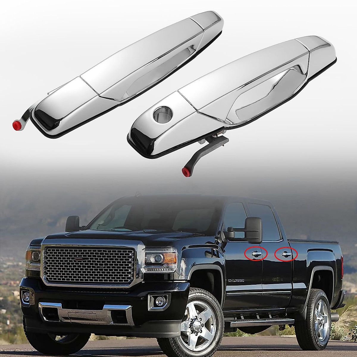Exterior Door Handle (Upgraded) 4 PCS Front Rear Driver & Passenger for 2007-2013 Chevy Silverado Suburban Tahoe Avalanche, GMC Sierra Yukon, Cadillac Escalade Replaces 22738721 22738722 22738725