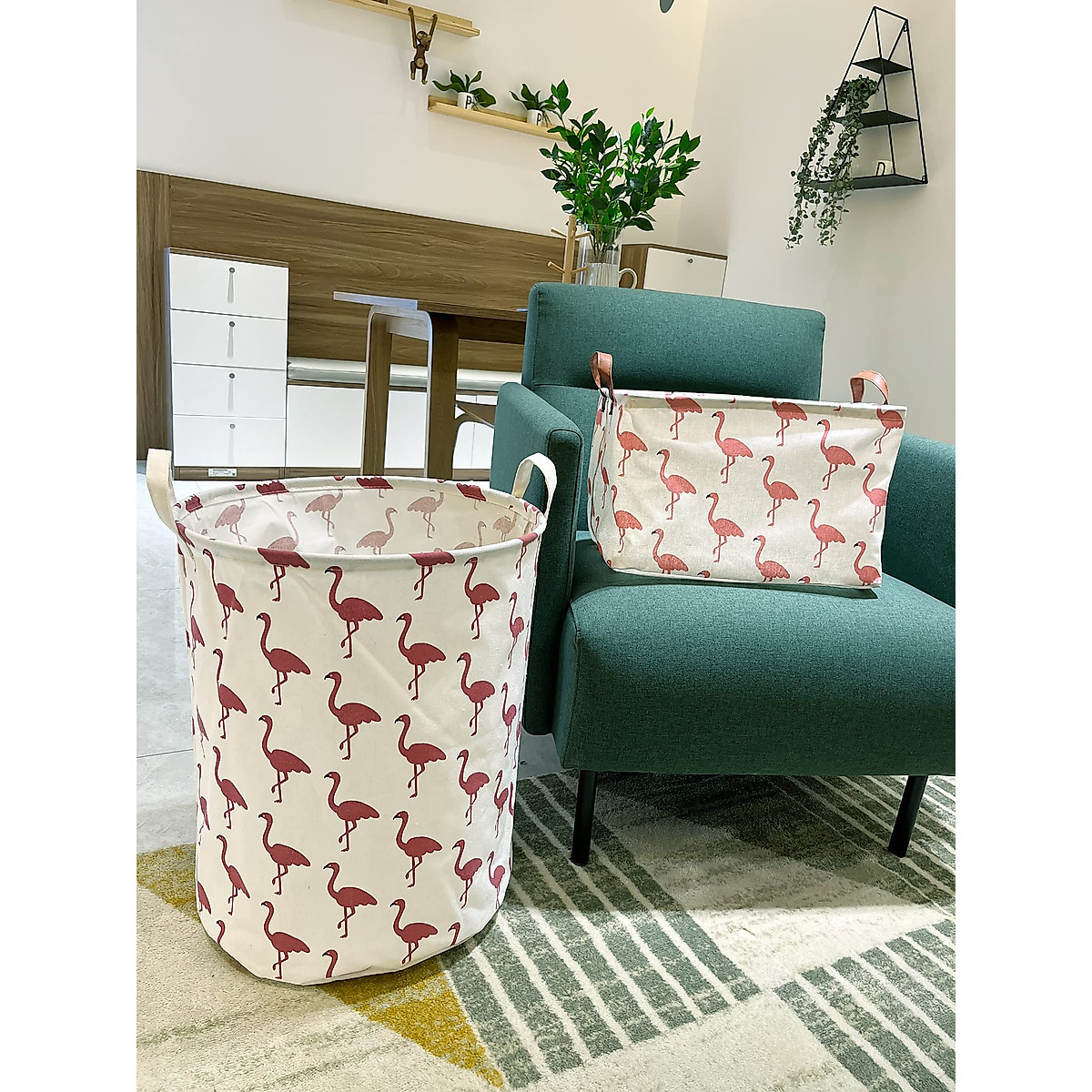 CLOCOR 2 Pack Storage Bins,Canvas Laundry Baskets,Storage Basket-Round Gift Basket with Handles for Toys,Laundry,Baby Nursery,Toy Organizer