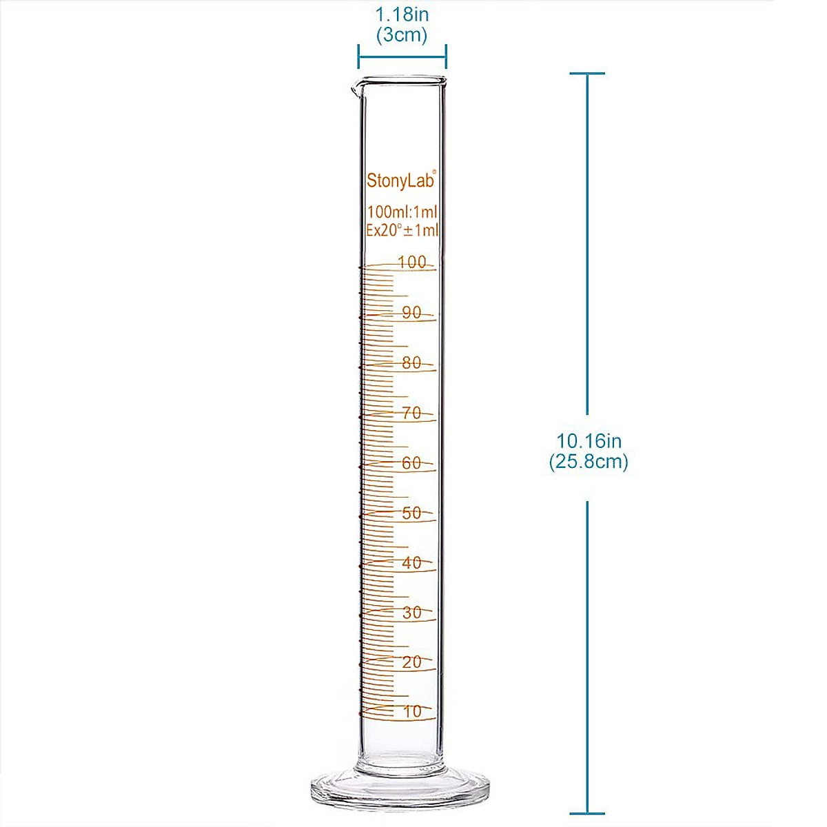 StonyLab 3-Pack Borosilicate Glass 100ml Heavy Wall Graduated Cylinder Measuring Cylinder, 100ml