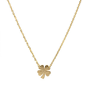 Spinningdaisy Handcrafted Brushed Metal Irish 4 Leaf Clover Necklace Gold