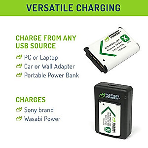 Wasabi Power NP-BX1 Battery (2-Pack) and Dual USB Charger for Sony NP-BX1/M8, Cyber-Shot DSC-HX95, HX99, HX350, RX1, RX1R II, RX100 (II/III/IV/V/VA/VI/VII), FDR-X3000, HDR-AS50, AS300, ZV-1 and More