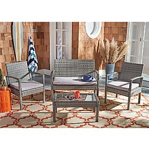 Safavieh PAT7507B Collection Bassey Grey 4-Piece Outdoor Living Patio Set