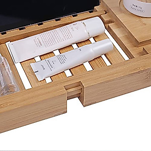 Bozhu Bathtub Tray, Adjustable Bathtub Tray, Expandable Bathtub Caddie, Table, Wine Glass Bracket and Towel Rack, Bamboo(Bozhu01)