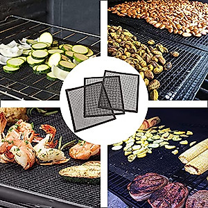 Grill Mesh Mat Set of 3 - Heavy Duty BBQ Non-stick Cooking Sheet Liners Reusable Teflon Barbecue Grilling Net for Outdoor Smoker, Pellet, Gas, Charcoal Grills - 11.8x13.8