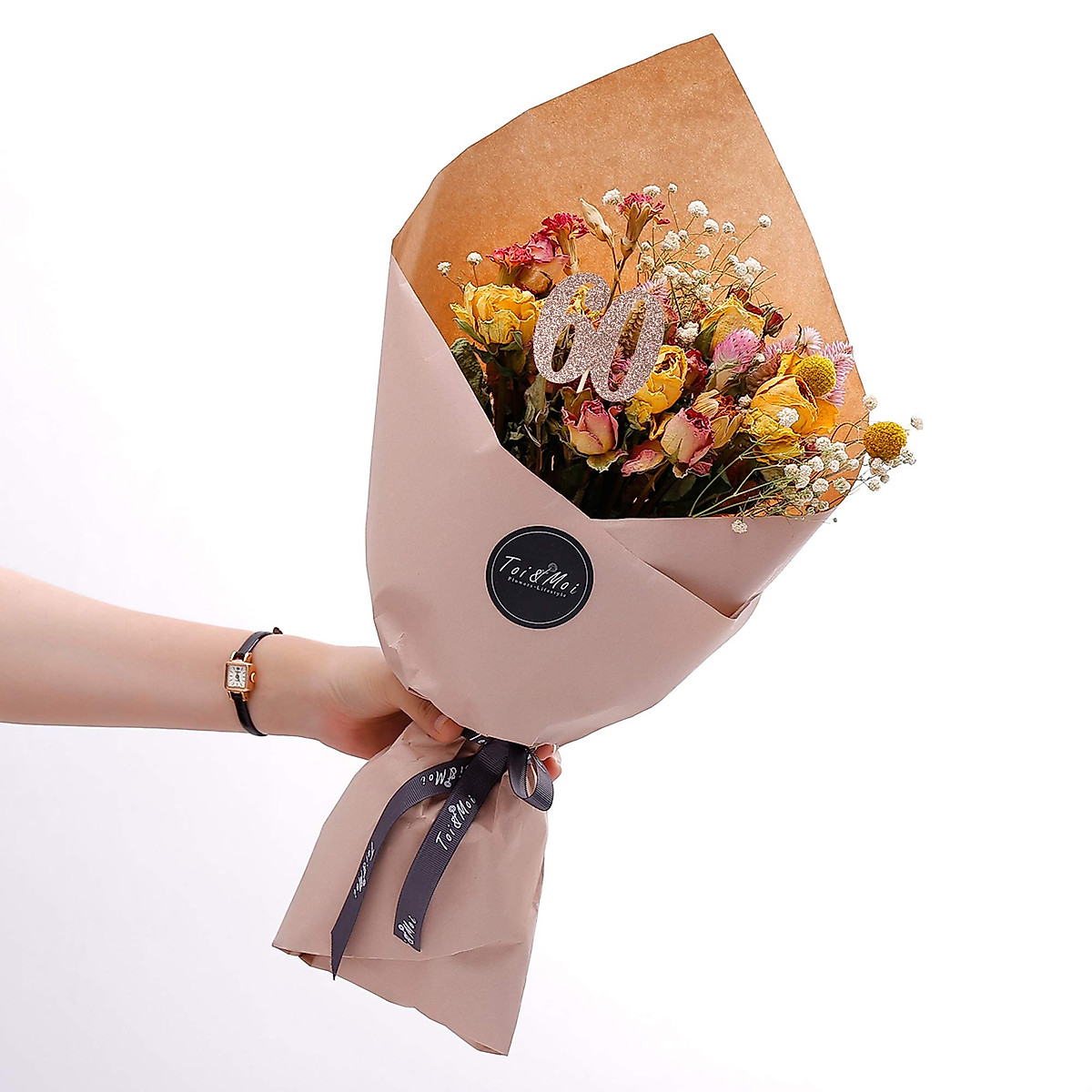 Set of 6 Number 60 Centerpiece Sticks Rose Gold Glitter 60th Birthday Table Centerpieces Flower Toppers Party Supplies