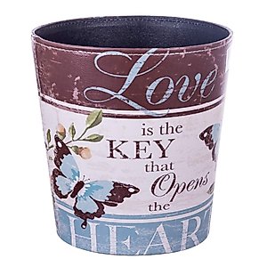 Lingxuinfo Scakbyer Trash Can, European Style Waste Paper Bin Wastebasket Garbage Can Uncovered Waste Bin for Kitchen Bathroom Bedroom - Butterfly Pattern