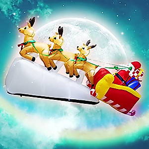 luxfcup 9FT Long Christmas Inflatable Santa Reindeer Decoration for Outdoor Yard Santa Sleigh Inflatable Outdoor Decorations with LED Lights Christmas Blow Up 3 Deers with Sleigh Decor