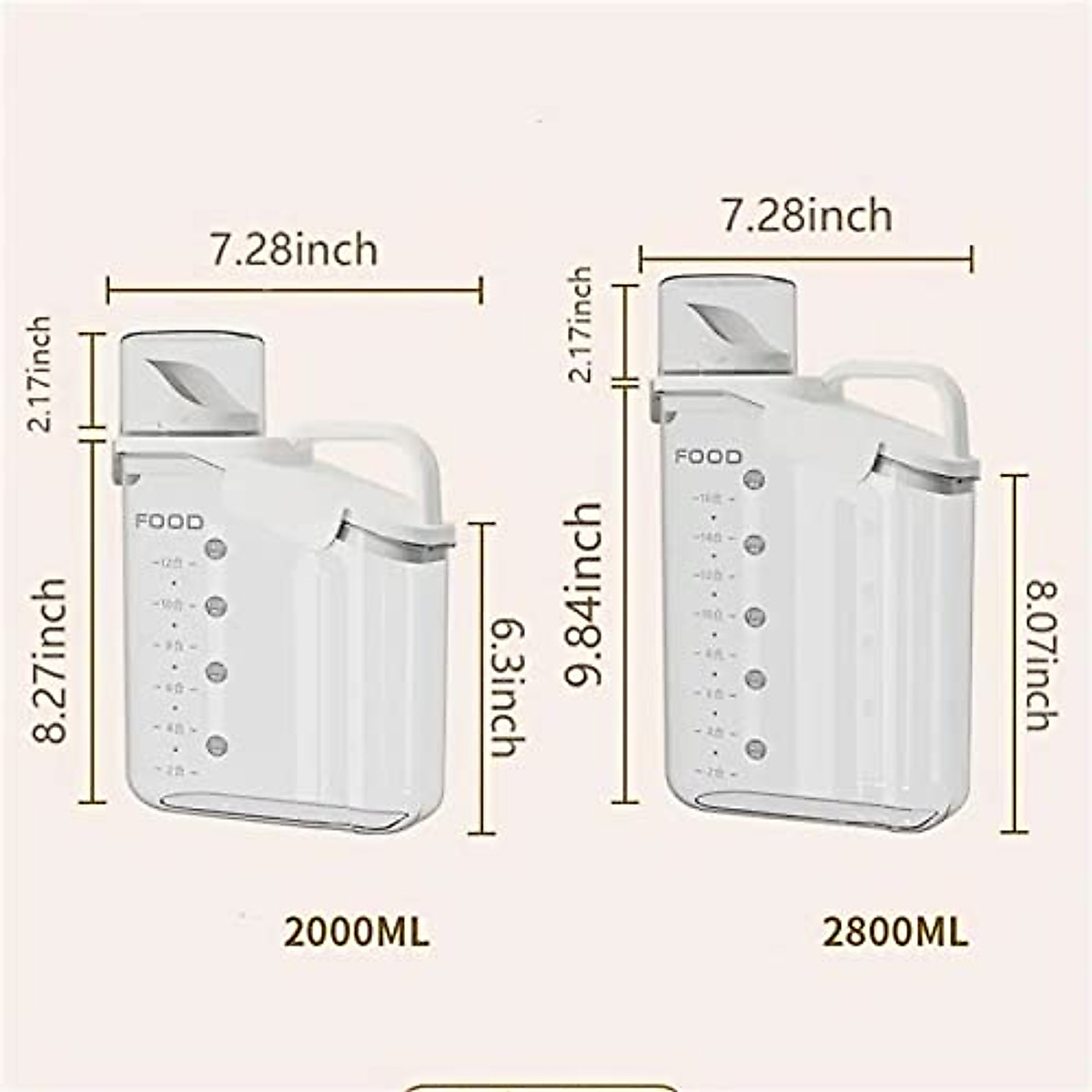 Airtight Rice Storage Barrel, BPA Free Plastic Dry Food Container Cereal Storage Bin with Pouring Spout, Measuring Cup Food Dispenser for Cereal Beans Flour Sugar for Flour,Sugar,Grain,Rice (WHITE/2800ML)