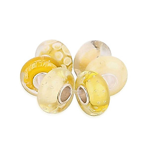 Bling Jewelry Mixed Set Of Bundle .925 Sterling Silver Core Translucent Shades Of White Yellow Floral Murano Glass Swirl Charm Bead Spacer Fits European Bracelet For Women Teen