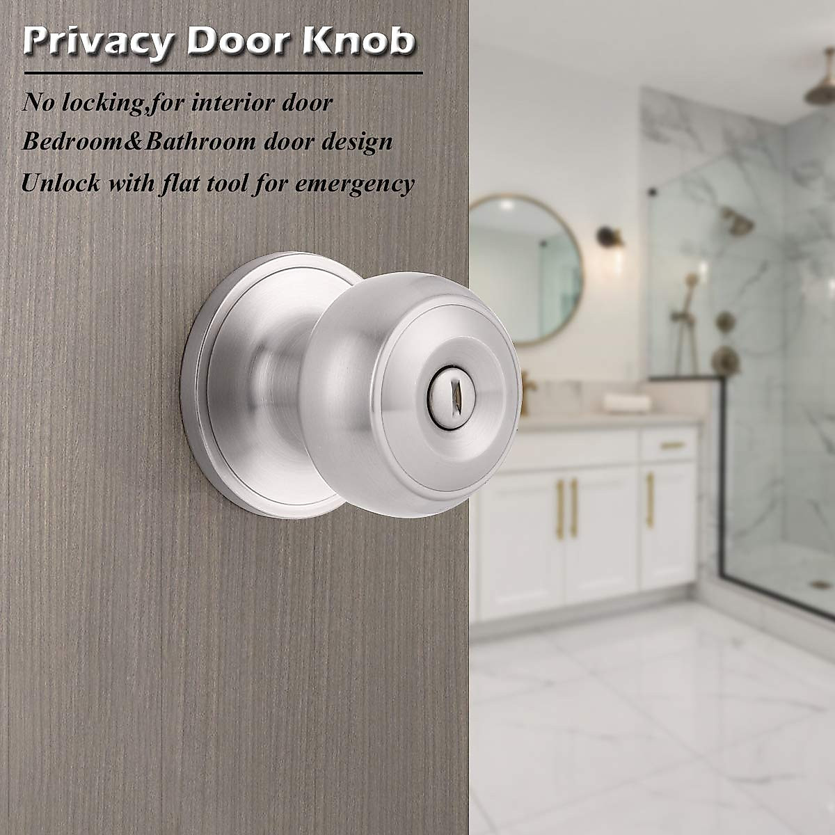 Gobrico 6 Pack Bathroom Bedroom Door Knobs Hardware, Round Privacy Knobs Locksets Interior Door Handles, Satin Nickel Finished, Stainless Steel Doorknob Bulk Pack