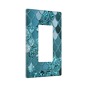 Navy Blue Glitter Mermaid Scales Decorative 1 Rocker Light Switch Cover Electric Decor 1 Gang Wall Plate Faceplate for Girls Kids Women Bedroom Living Room Bathroom