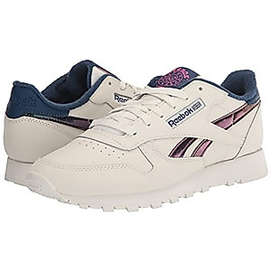 Reebok Women's Classic Leather Sneaker, Chalk/Batik Blue/Atomic Pink, 8