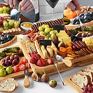 Bamboo Charcuterie Boards Gift Set - Simple Meat and Cheese Board Set with Charcuterie Board Accessories, Valentines Day Gifts for Her, Unique House Warming Gifts New Home - Home it