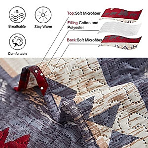 Ycosy Lodge Bear Quilt Set King Size Cabin Rustic Bedspread Coverlets Reversible Quilts Lightweight Lodge Bedding Set Bear Sunset Printed Bed Covers,1 Quilt + 2 Pillow Shams