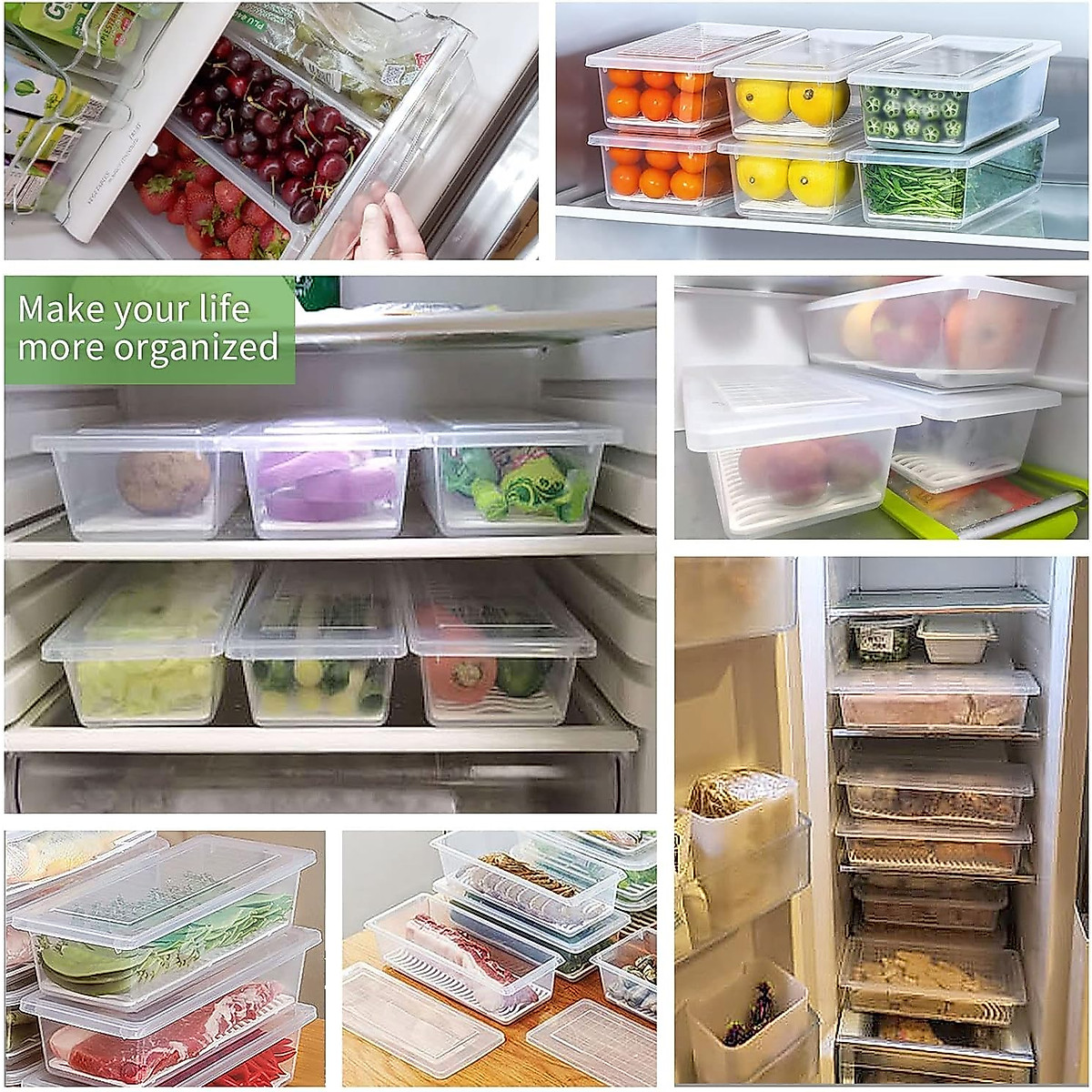 SILIVO Food Storage Containers for Fridge (3 Pack) - 1.5L Produce Saver Containers for Refrigerator with Removable Drain Tray Keep Fresh for Produce, Fruits and Vegetables