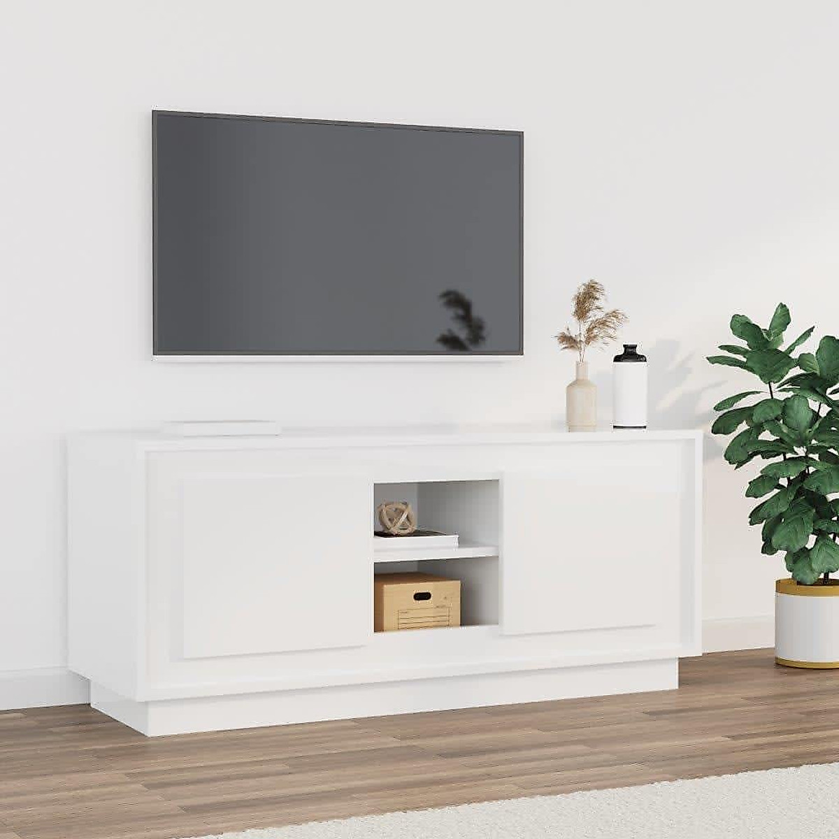 GaRcan TV Cabinet Media Furniture Sideboard Entertainment Centre TV Console Media Unit HiFi Cabinet Concrete Grey 102x35x45 cm Engineered Wood (High Gloss White)
