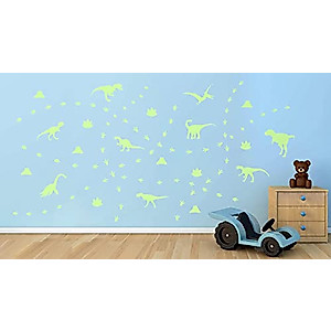 IARTTOP Dinosaur Wall Decals,Glow in The Dark Dinosaur Stickers for Kids Room Dinosaur Theme Footprints Volcano Wall Sticker for Boys Baby Bedroom Nursery Decoration