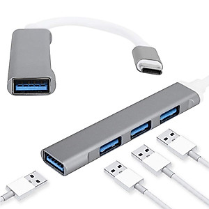 Extender Dock Adapter Type-C to 4-Port USB 3.0 Hub Aluminum Alloy Docking Station Compact Size Long Service Life(gray)