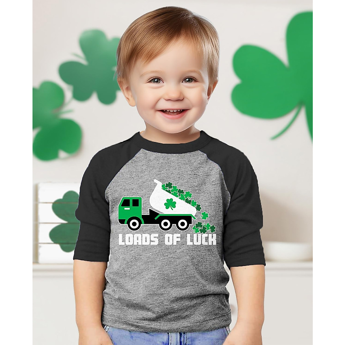Boys St Patricks Day Shirt Tractor Digging Shamrocks Toddler Kids Raglan T-Shirt 5T Dark Gray