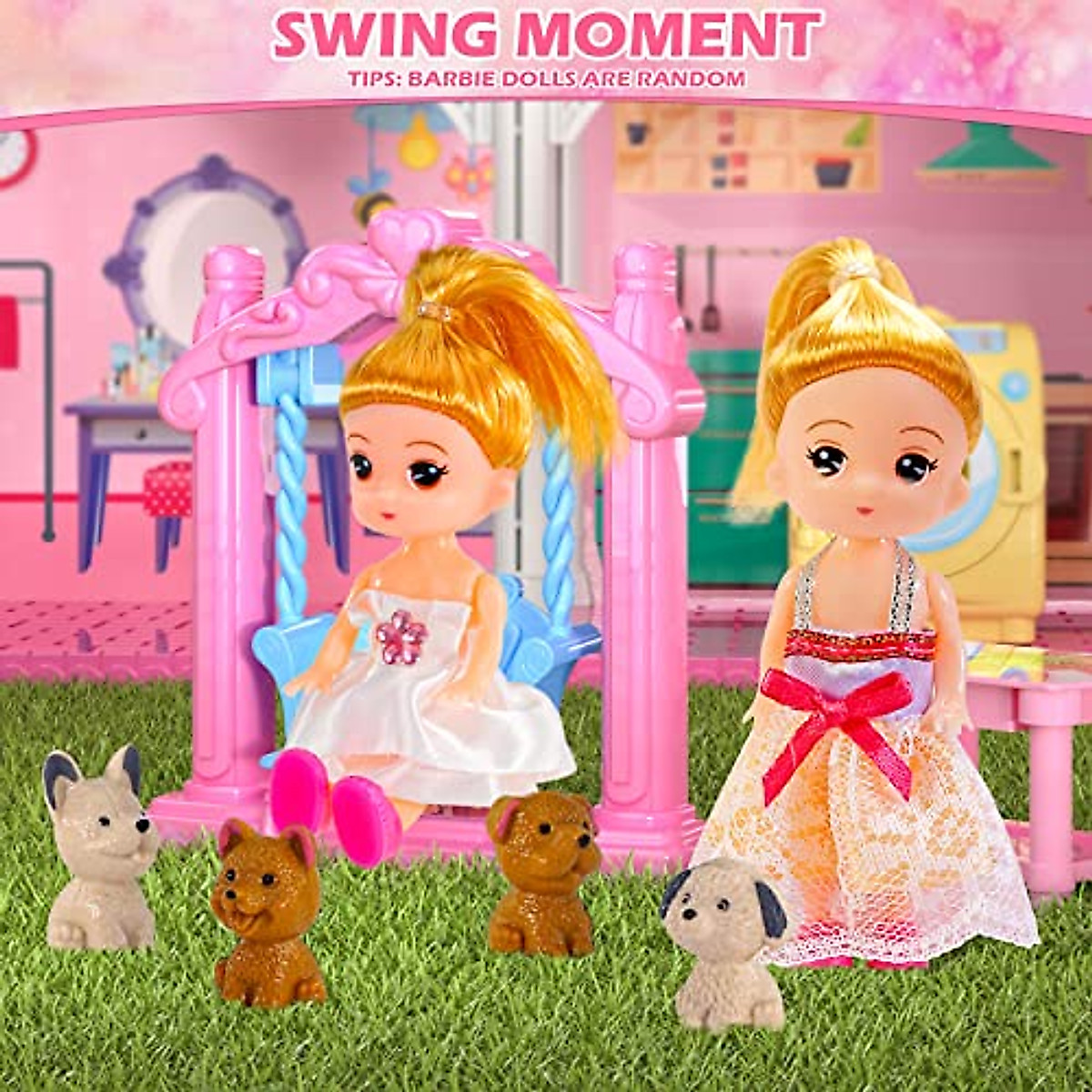 Doll House, Dream House Furniture Pink Girl Toys, 4 Stories 10 Rooms Dollhouse with 2 Princesses Slide Accessories, Toddler Playhouse Gift for for 3 4 5 6 7 8 9 10 Year Old Girls Toys