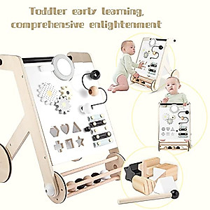 Asweets Wooden Baby Walker Push and Pull Learning Activity Walker with Roller for Boys and Girls Stand Learning Walker Toddler Toy