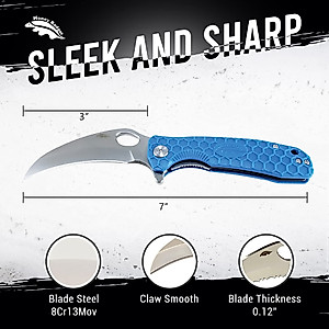 Western Active HB1149 Honey Badger Pocket Knife Folding Flipper EDC Deep Pocket Carry for Outdoor Tactical Knife Survival Camping Medium Blue Claw Smooth 8Cr13Mov