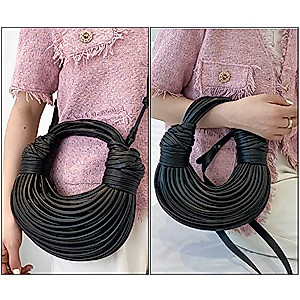 Women Purses and Handbags Hand-Woven Bread PU Leather Top Handle Satchel Shoulder Crossbody Creative Noodles Underarm Bag (black)
