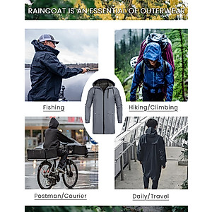 COOFANDY Men's Packable Rain Jacket Long Raincoat With Hood Mens Raincoat With Pockets